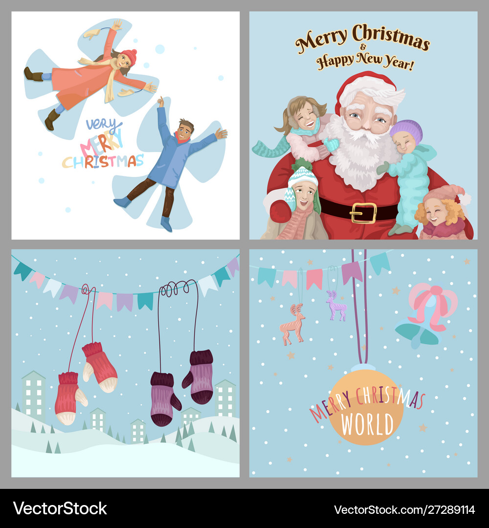 Set winter christmas cards four different Vector Image