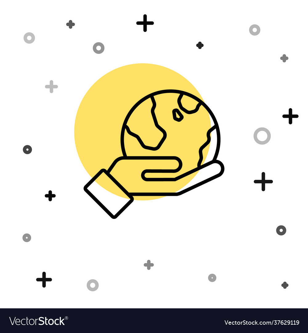 Black Line Human Hand Holding Earth Globe Icon Vector Image