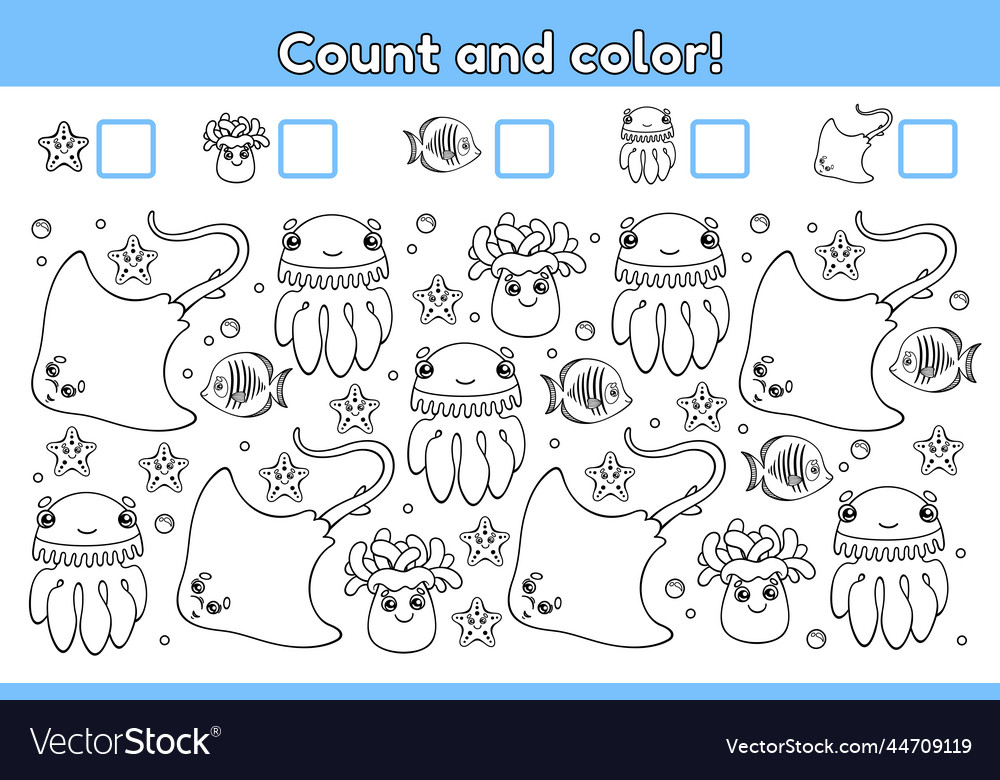 Count and color math game sea animals-4 Royalty Free Vector