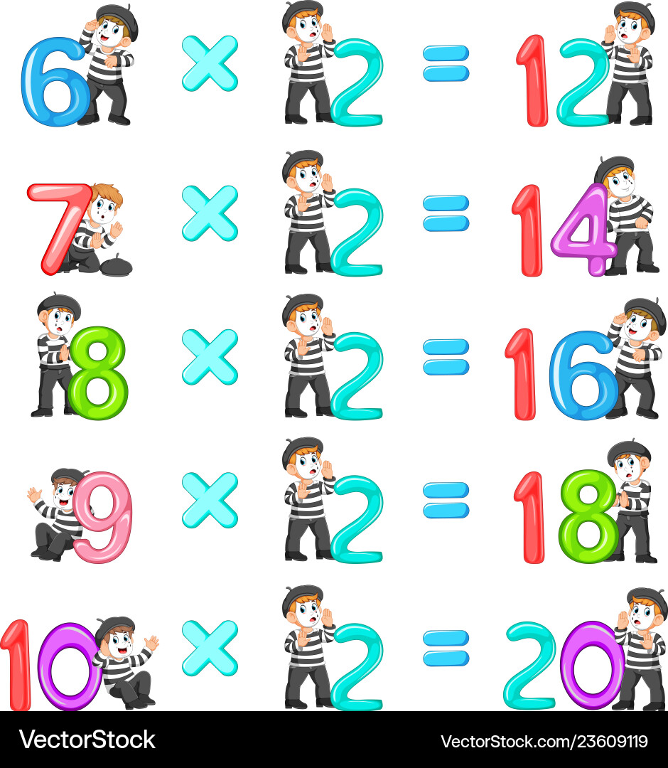 Number multiplication from 12 until 20 Royalty Free Vector
