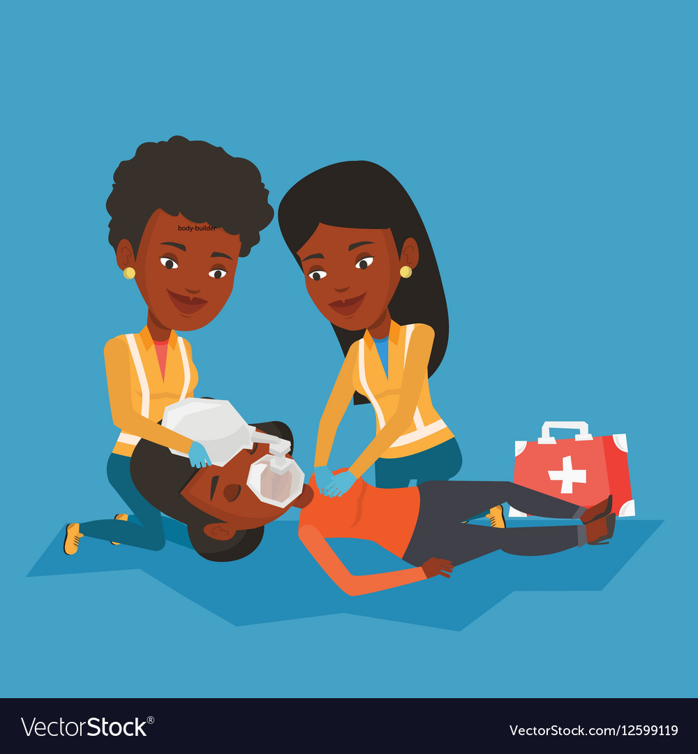 Paramedics doing cardiopulmonary resuscitation Vector Image