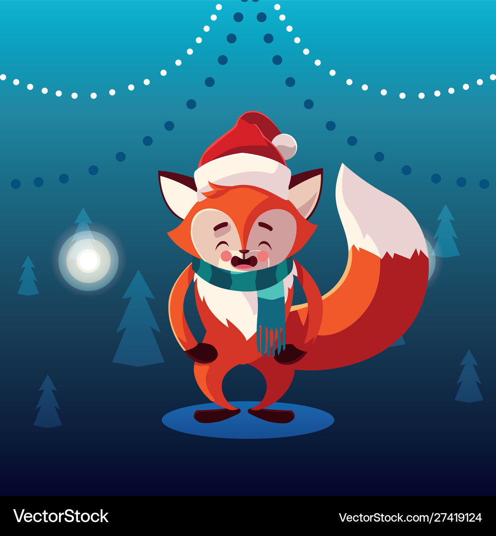 Christmas card fox with hat and scarf Royalty Free Vector