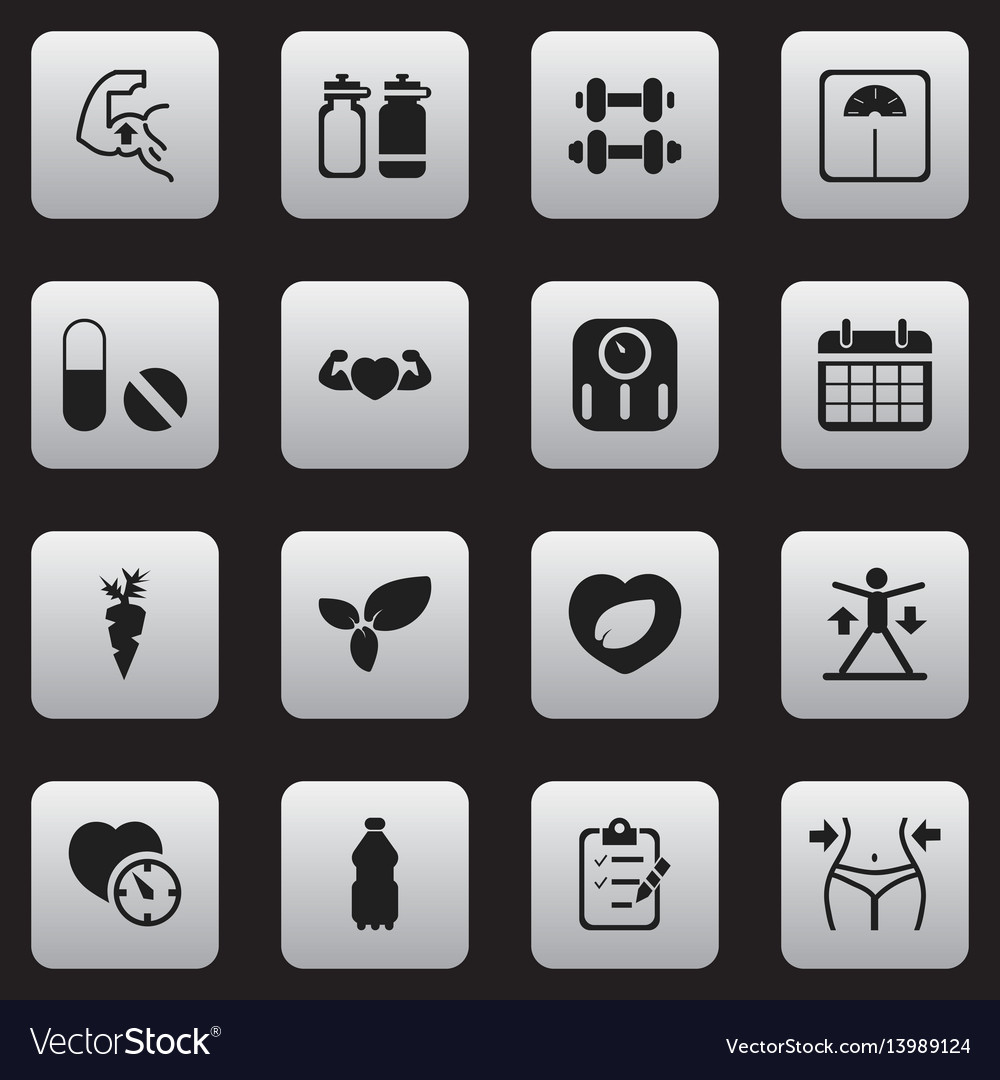 Set of 16 editable exercise icons includes Vector Image