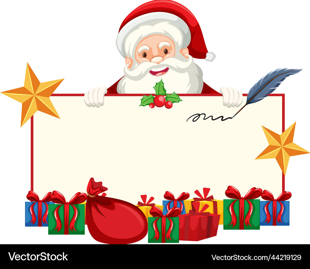 Santa claus with empty board template Royalty Free Vector