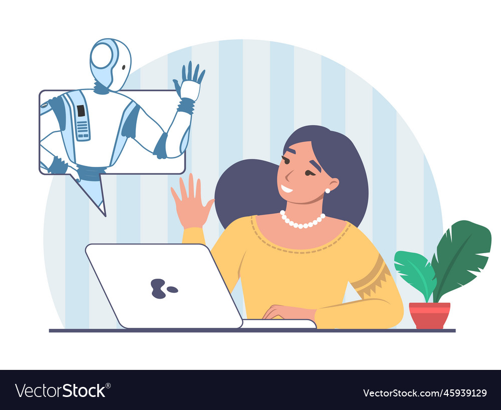 Woman Using Neural Network Flat Cartoon Royalty Free Vector