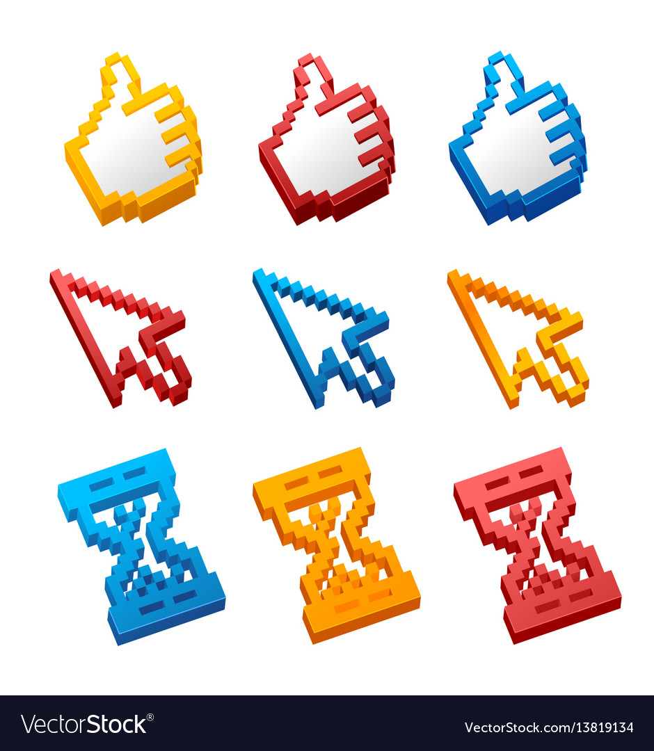 Pixel computer cursor color set Royalty Free Vector Image