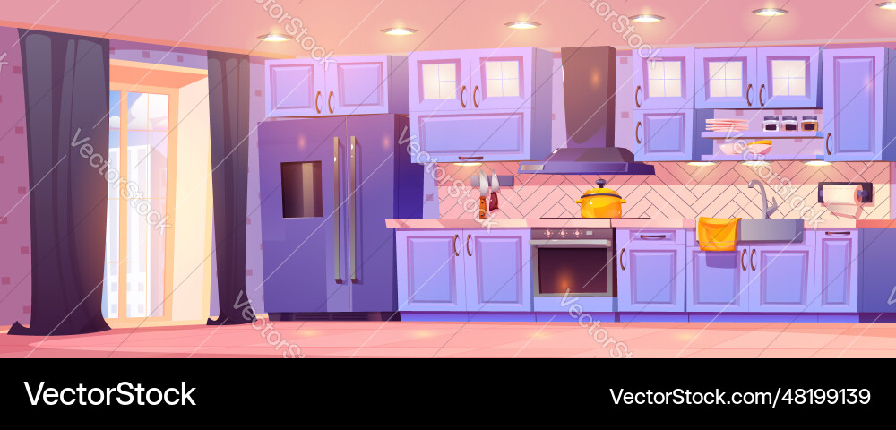 Home kitchen interior design cartoon Royalty Free Vector