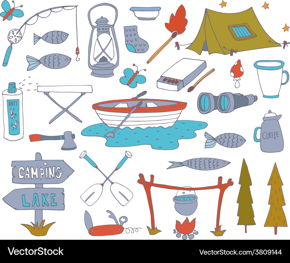 Camping adventure set Royalty Free Vector Image