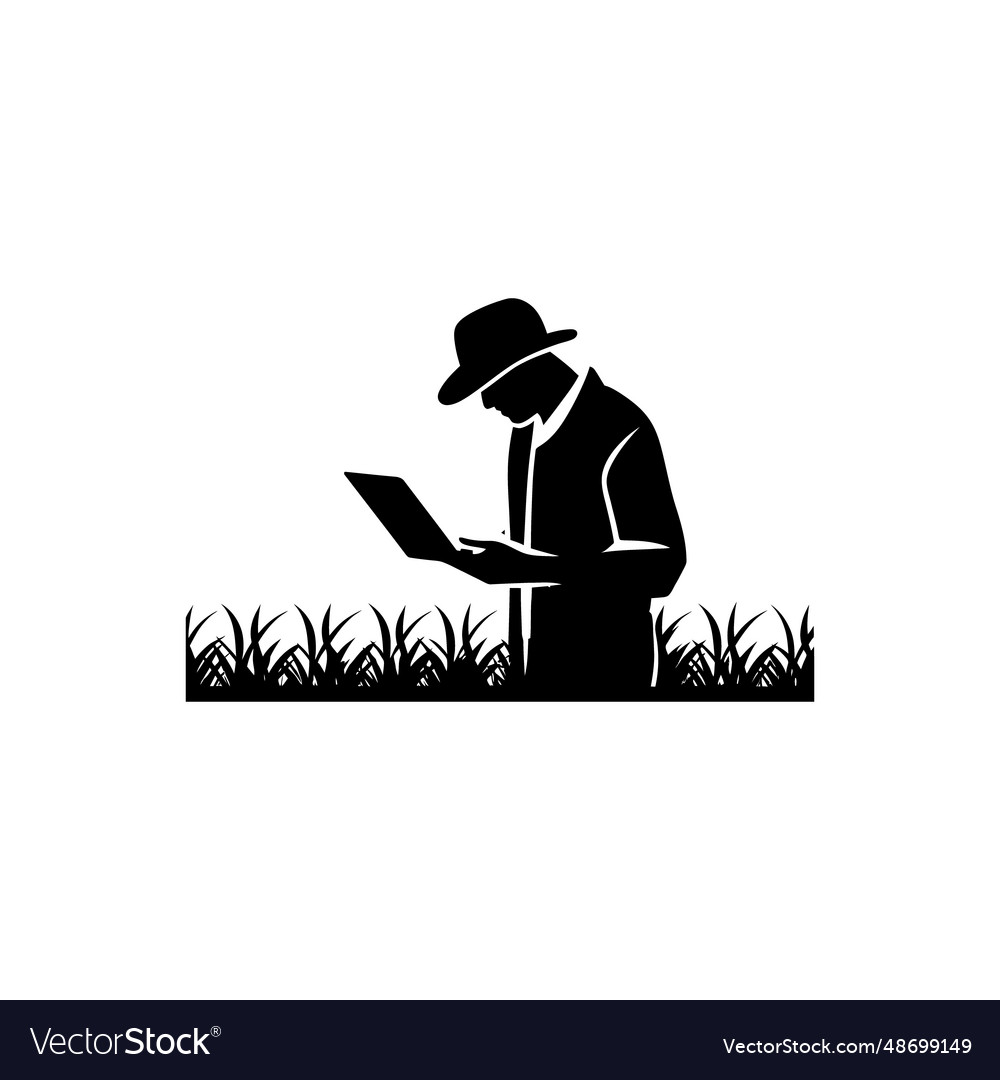 Farmer using digital tablet icon Royalty Free Vector Image