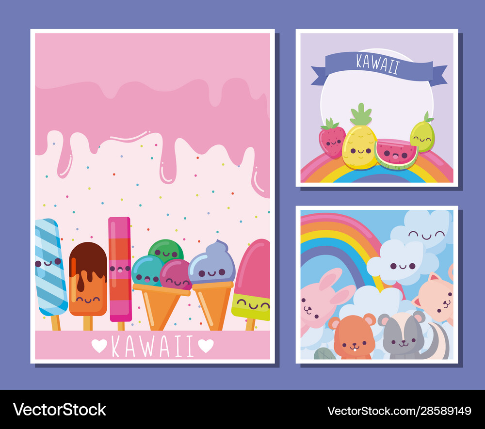 Kawaii icon set cartoons design Royalty Free Vector Image