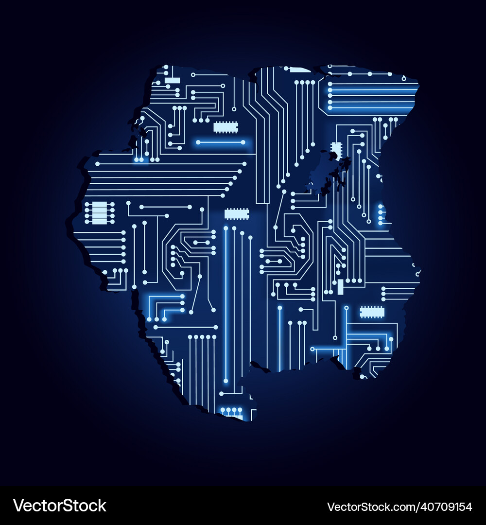 Map of suriname with electronic circuit Royalty Free Vector