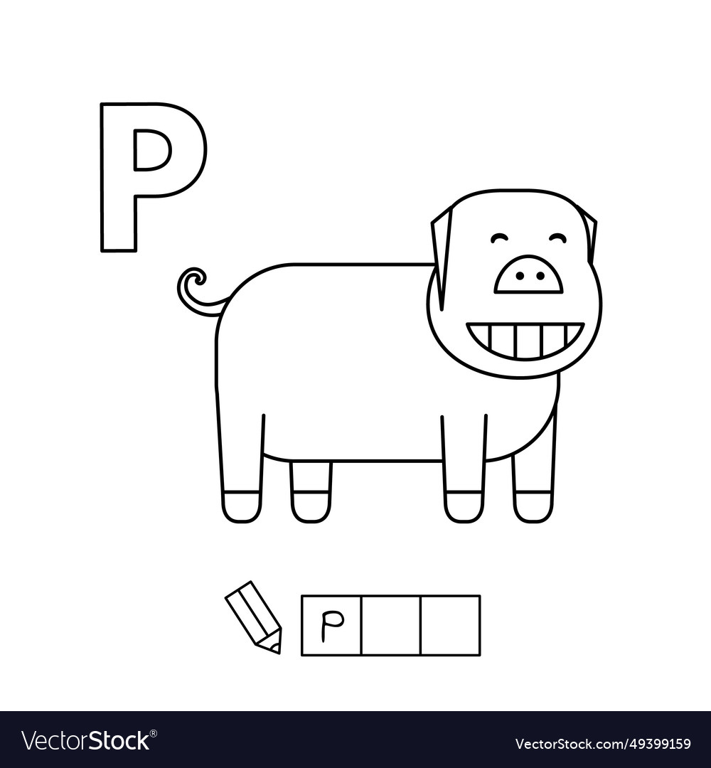 Cute cartoon animals english alphabet pig Vector Image