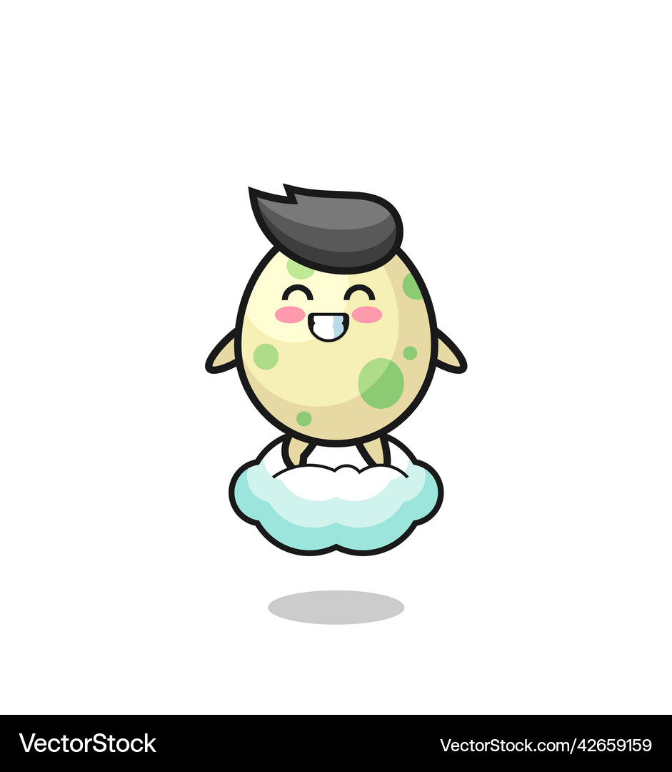 Cute spotted egg riding a floating cloud Vector Image