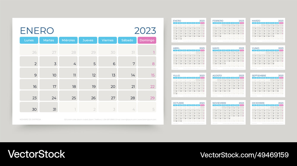 Spanish 2023 calendar planner template table Vector Image