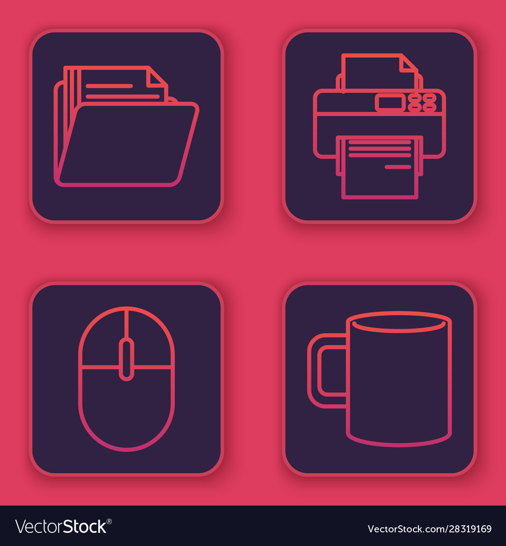 Set line document folder computer mouse printer Vector Image