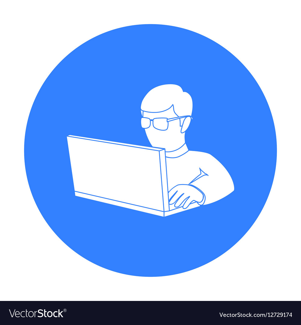 Computer Hacker Icon In Outline Style Isolated Vector Image