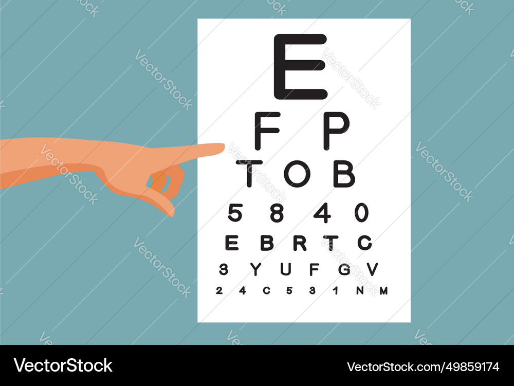 Ophthalmologist pointing to a snellen chart Vector Image