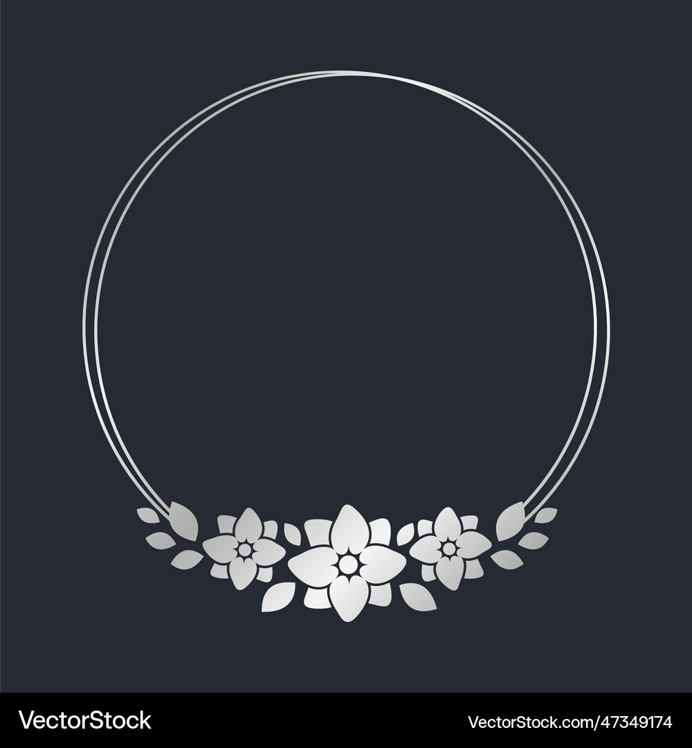 Round silver floral frame template luxury golden Vector Image