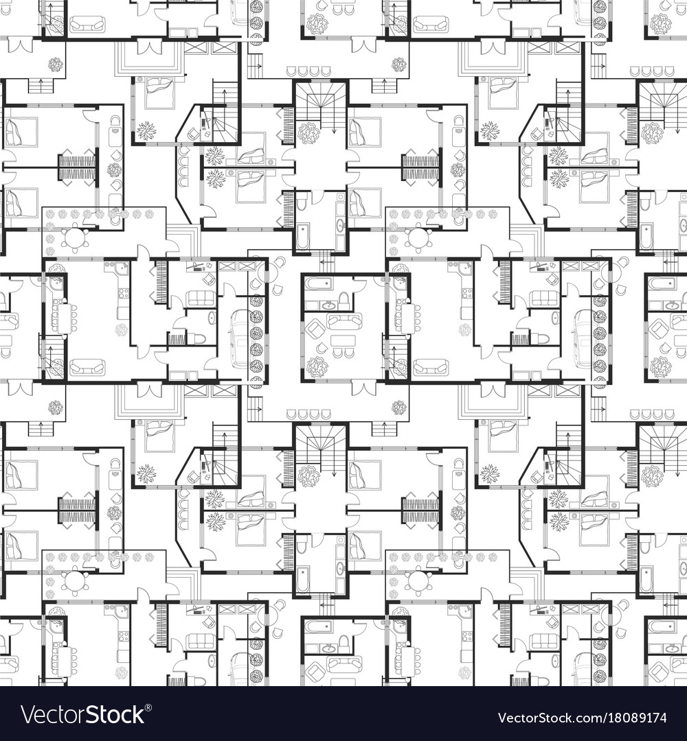 Seamless pattern architectural plans Royalty Free Vector