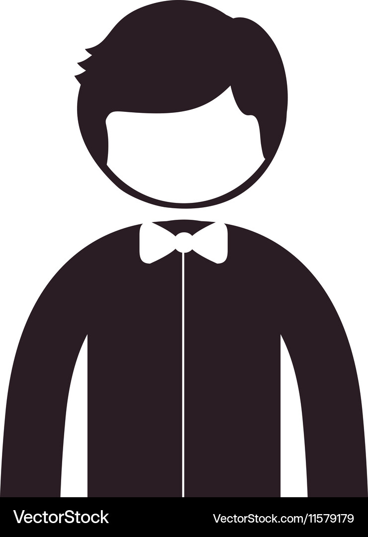 Silhouette half body man with bowtie Royalty Free Vector