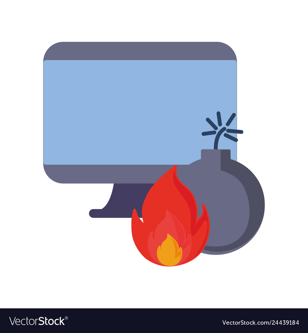 Computer fire problem on white background Vector Image