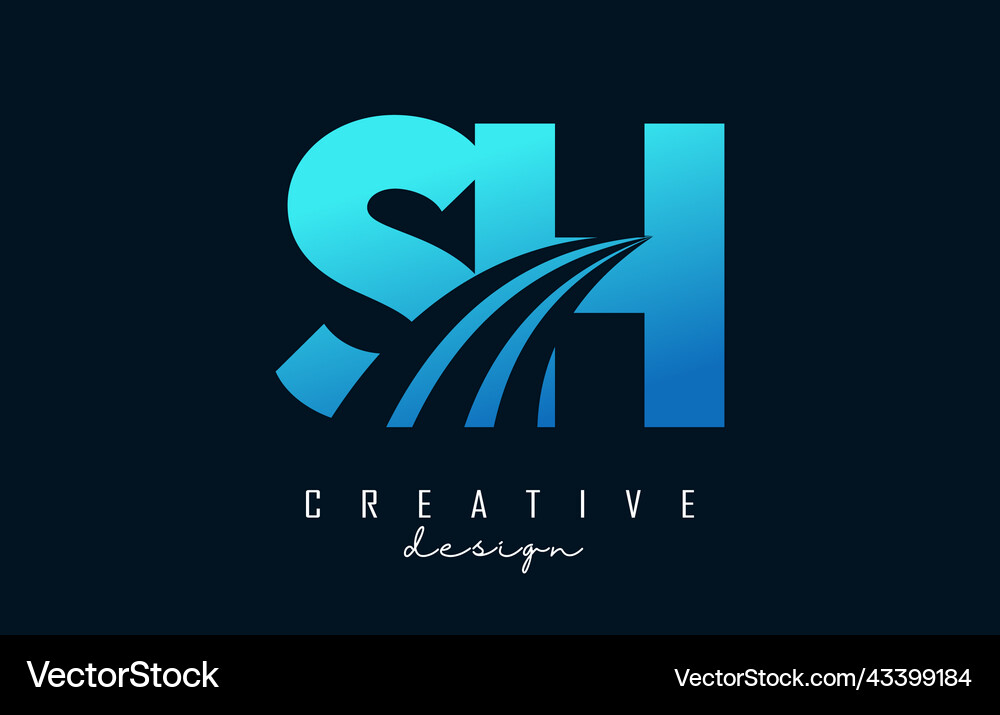 Creative blue letters sh s h logo with leading Vector Image