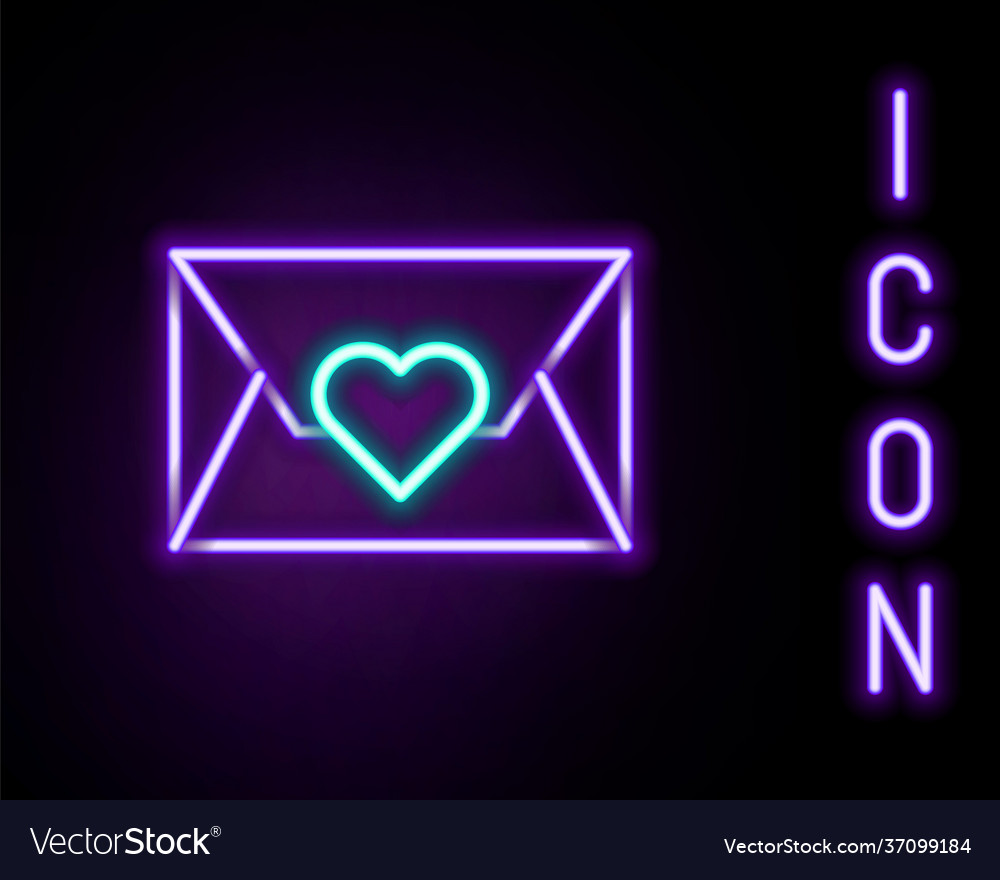 Glowing neon line envelope with valentine heart Vector Image Glowing neon line envelope with valentine heart Vector Image