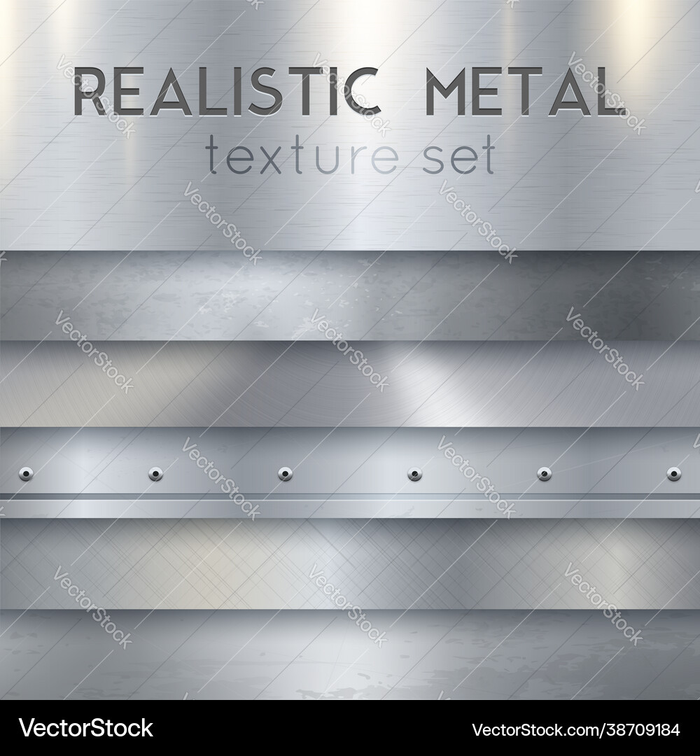 Metal texture realistic horizontal samples set Vector Image