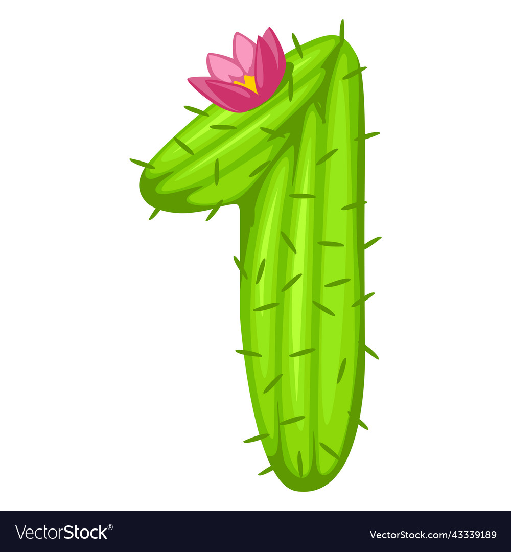 Cartoon cactus number 1 with flower font kids Vector Image Cartoon cactus number 1 with flower font kids Vector Image