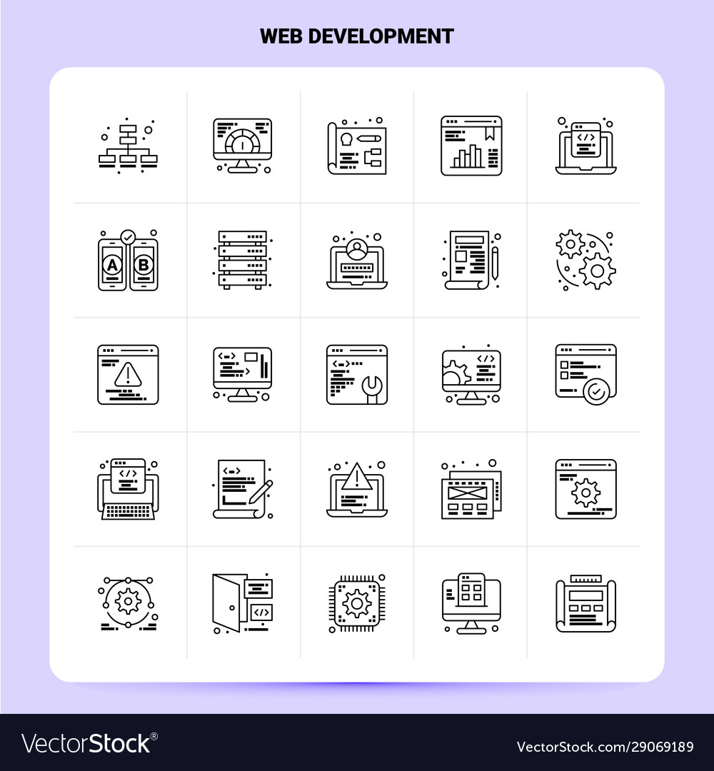 Outline 25 web development icon set line style Vector Image
