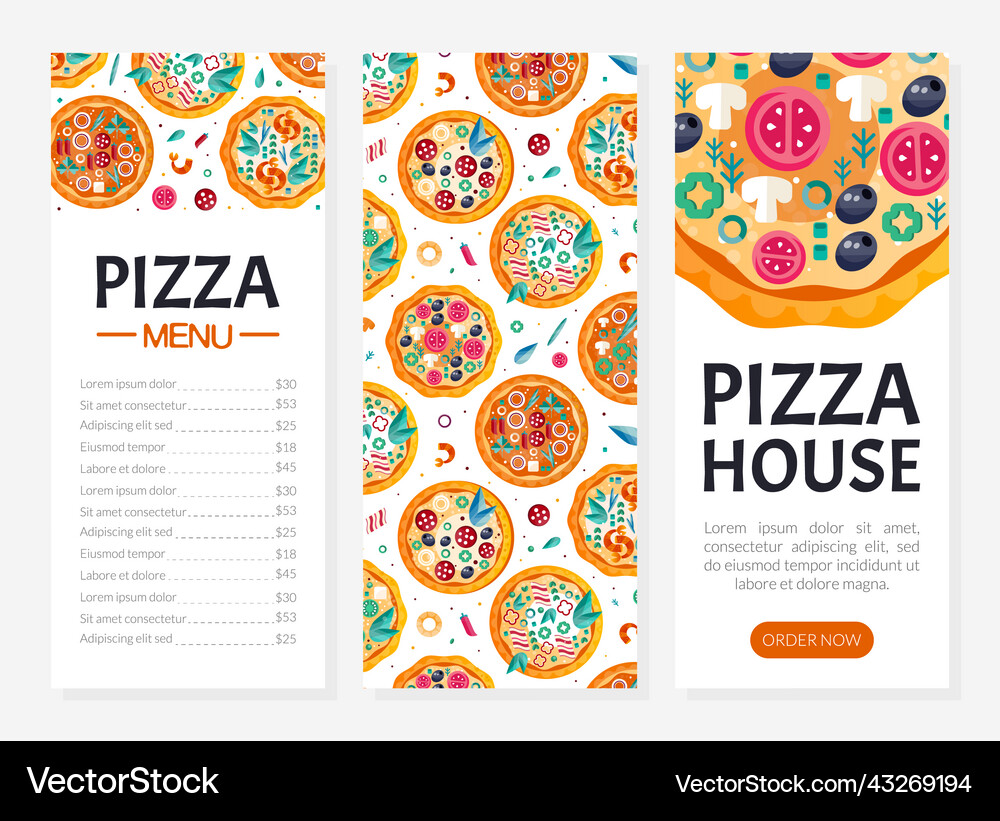 Pizza house creative menu design with baked round Vector Image