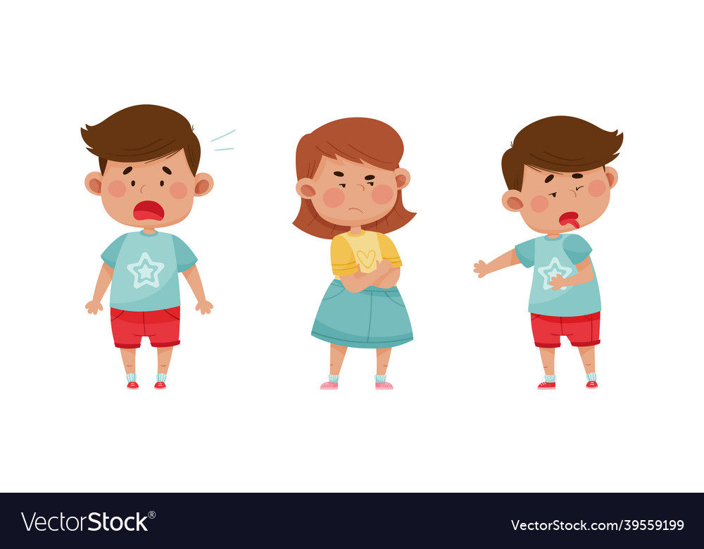 Cute kids emotions set boys and girl Royalty Free Vector