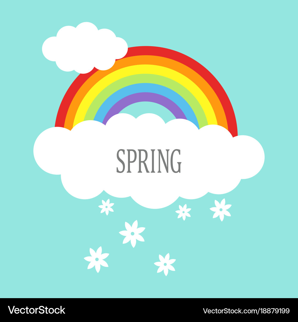 Rainbow with clouds and flowers Royalty Free Vector Image