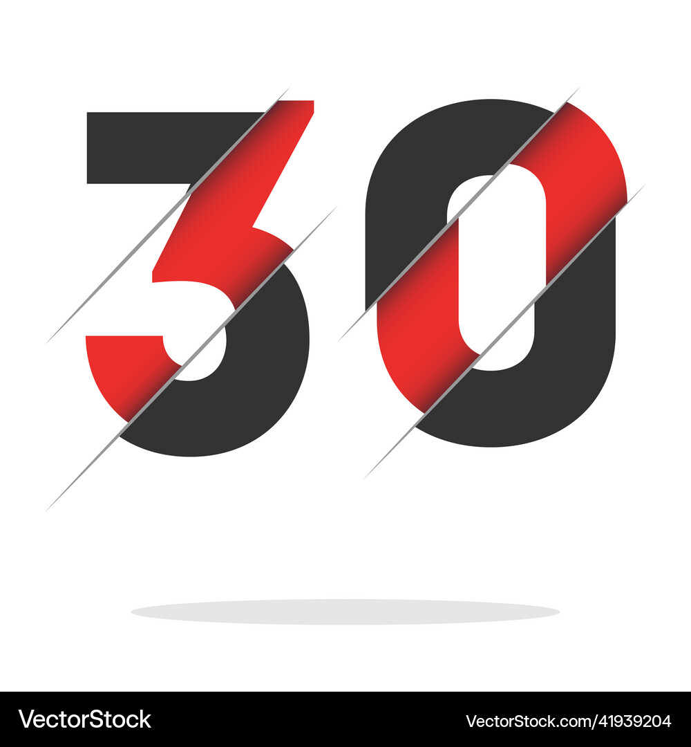 30 3 0 number logo design with a creative cut Vector Image