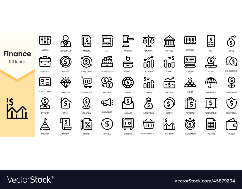 Set of finance icons simple line art style icons Vector Image