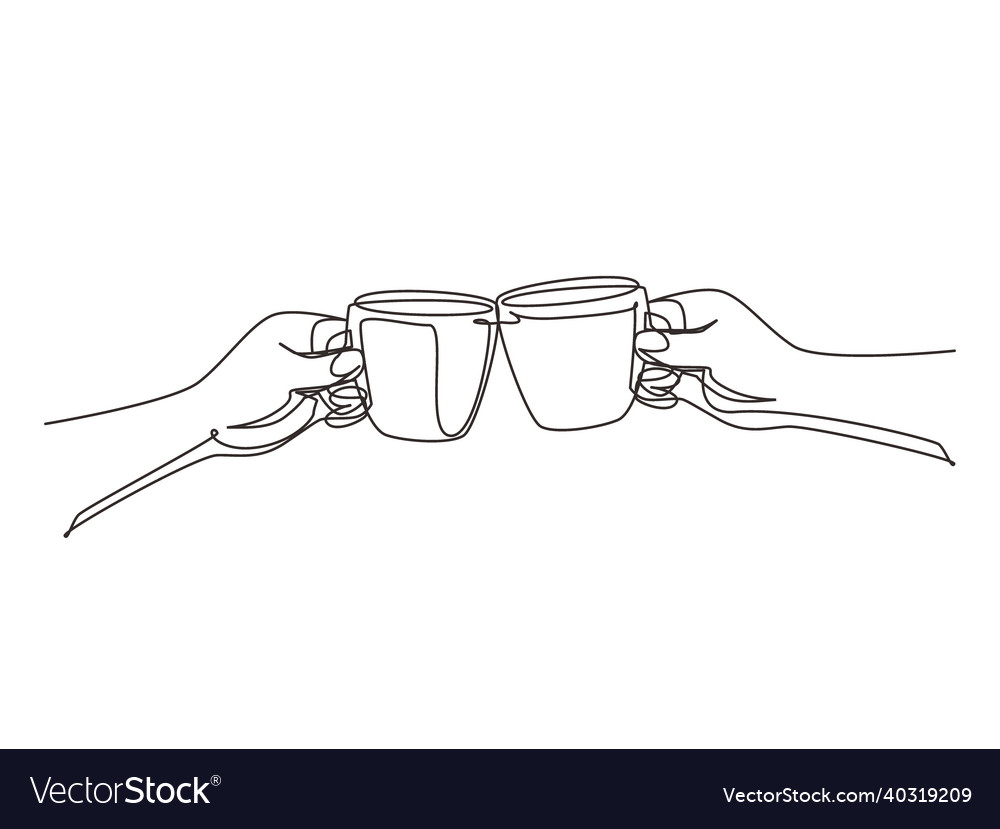 Single continuous line drawing hands with cups Vector Image Single continuous line drawing hands with cups Vector Image