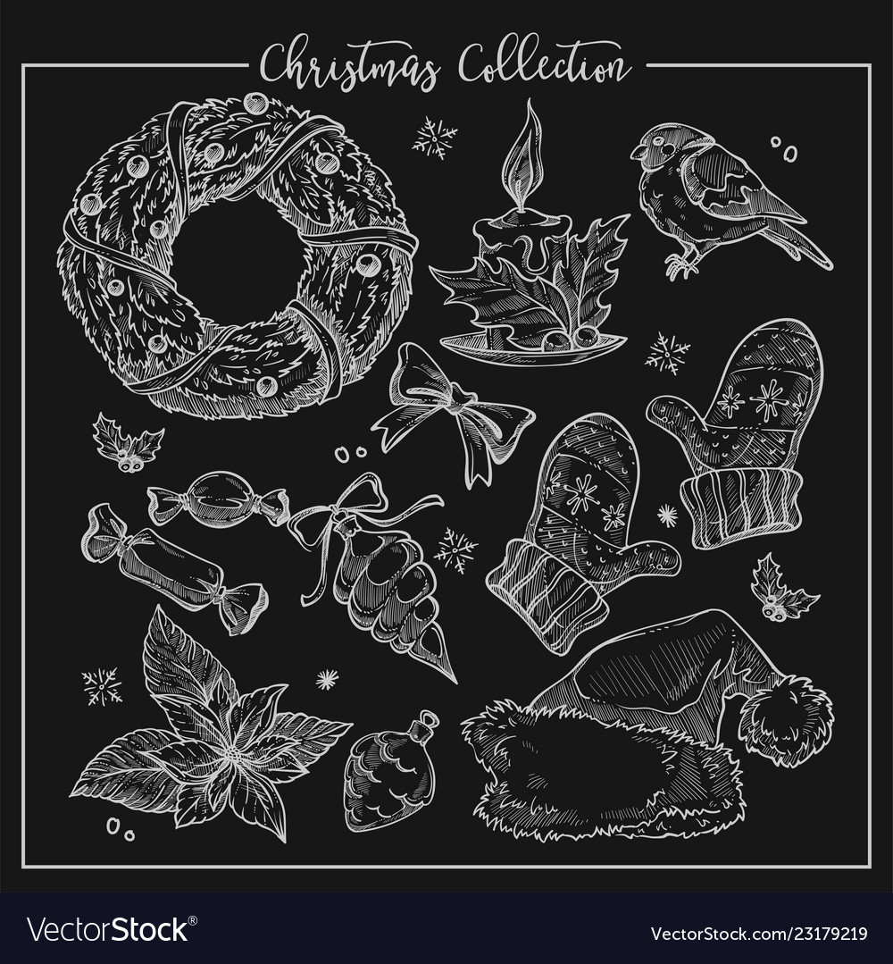 Christmas collection of symbolic traditional Vector Image