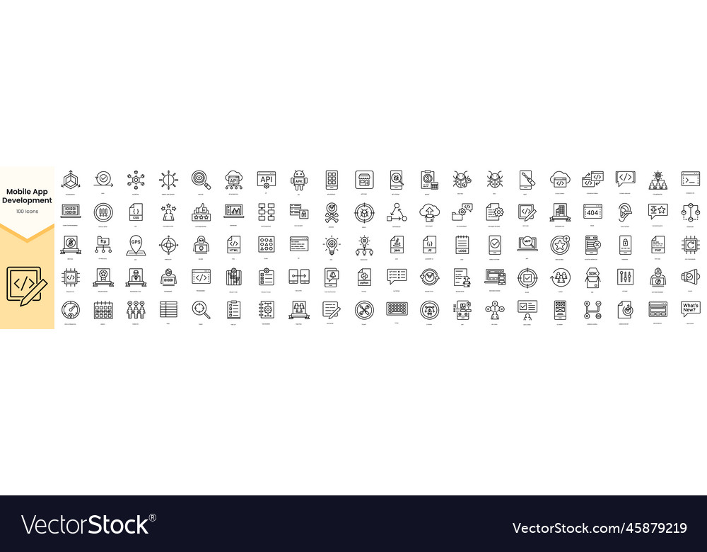 Set of mobile app development icons simple line Vector Image
