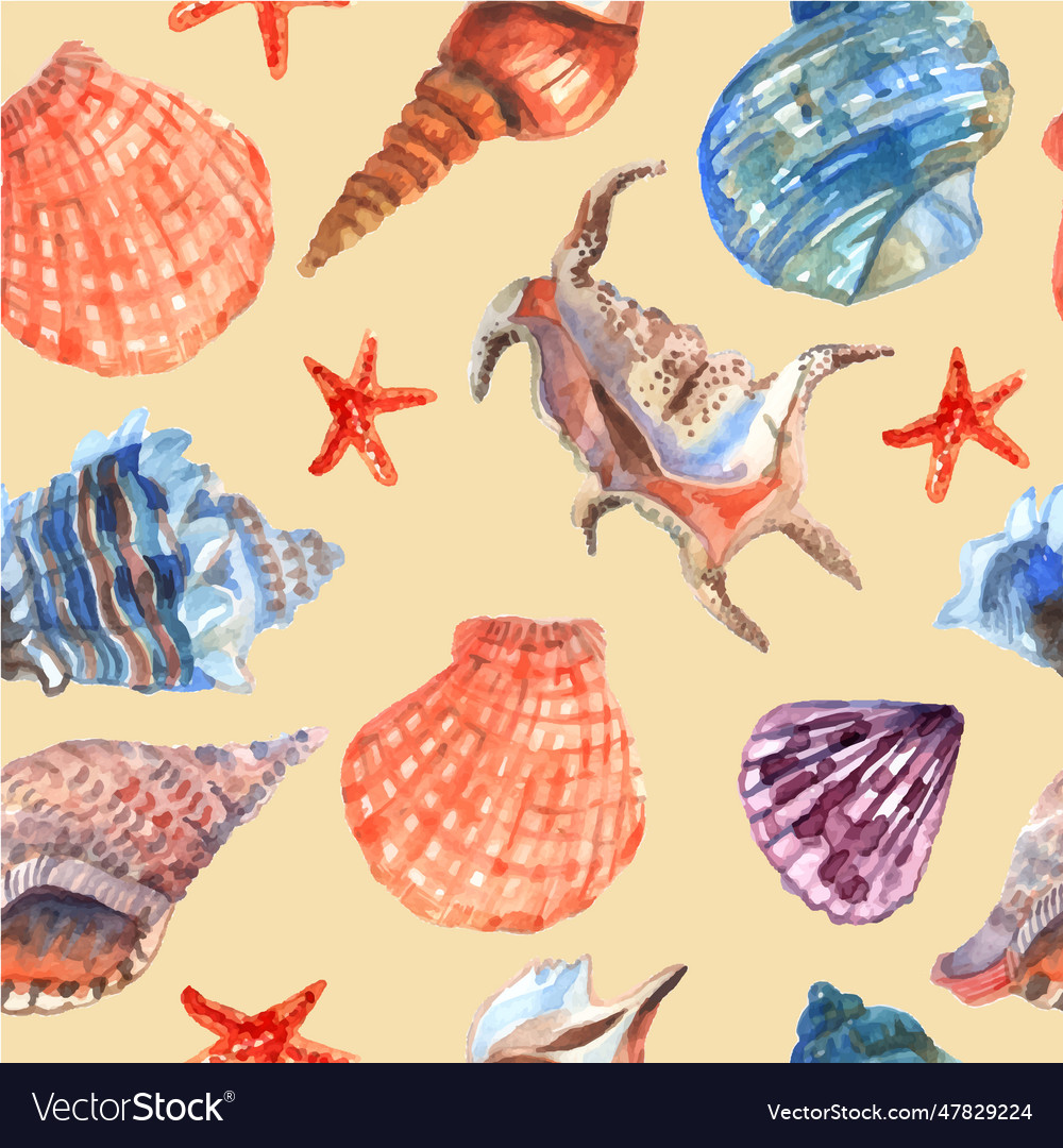 Marine shell seamless pattern shell Royalty Free Vector