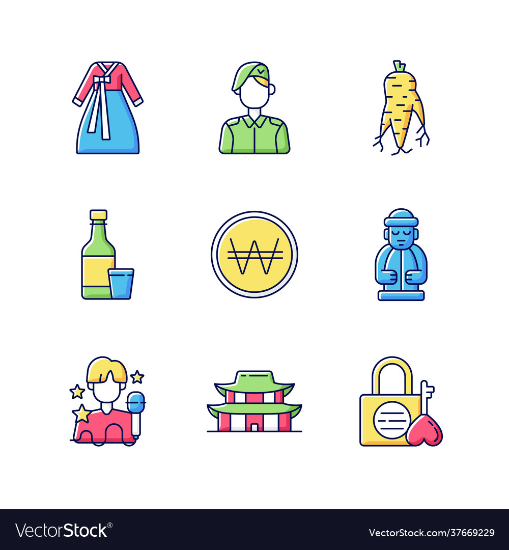 Culture korea rgb color icons set Royalty Free Vector Image Culture korea rgb color icons set Royalty Free Vector Image