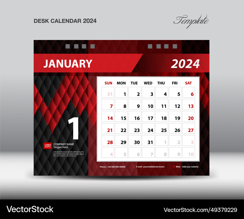 January 2024 year- desk calendar template Vector Image