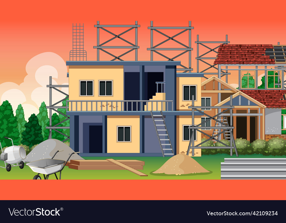 Building construction site scene Royalty Free Vector Image Building construction site scene Royalty Free Vector Image