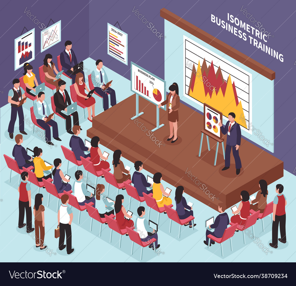 Isometric business training Royalty Free Vector Image