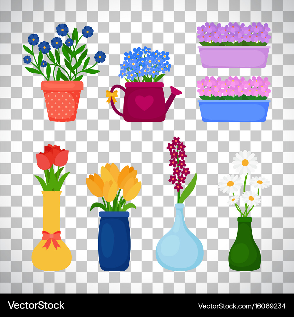 Spring flowers in pots set Royalty Free Vector Image