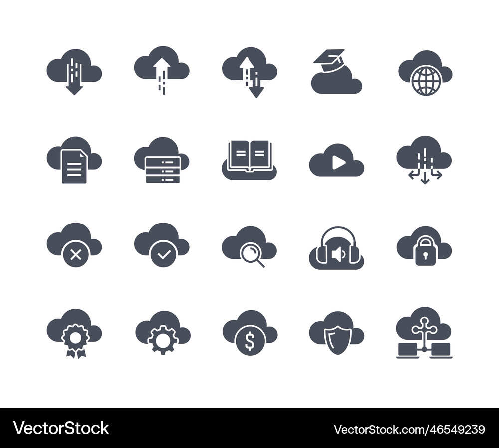 Cloud computing black set Royalty Free Vector Image