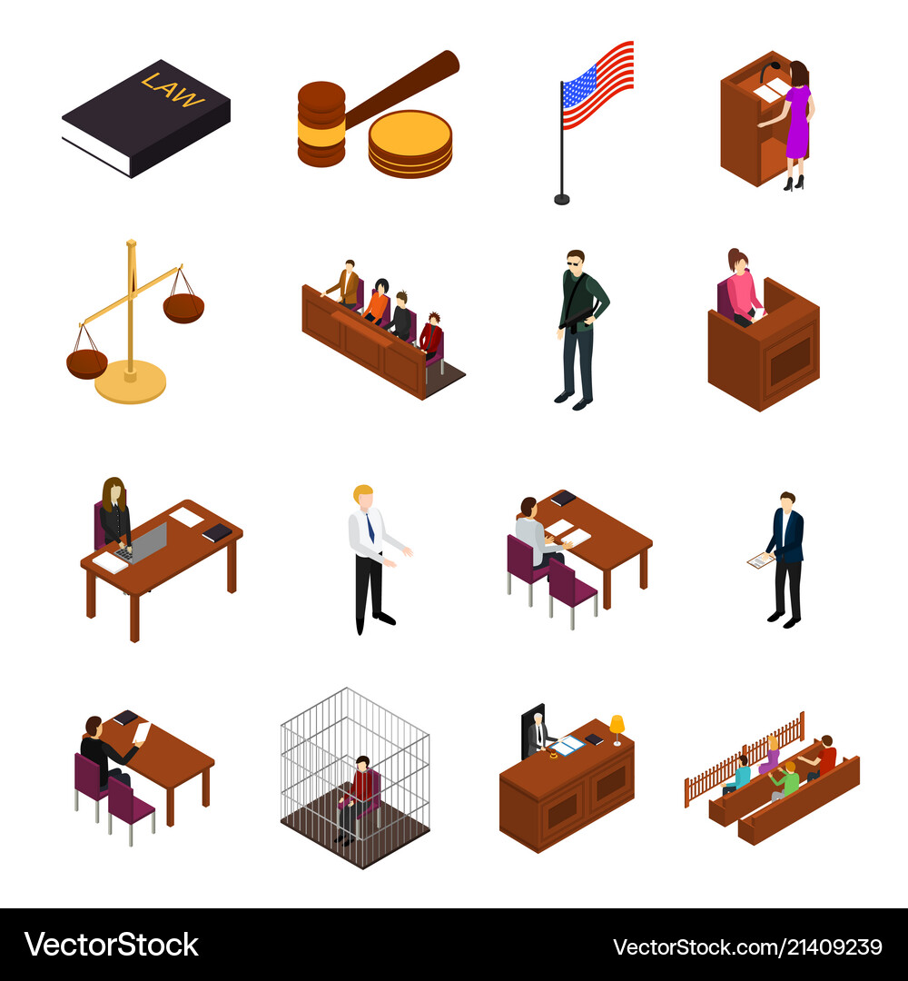 Courtroom Icons - Isometric View Royalty Free Vector Image