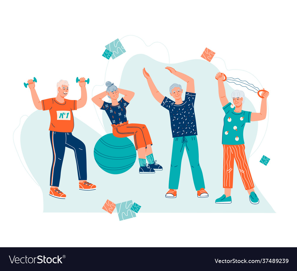 Elderly senior people doing sport exercises flat Vector Image Elderly senior people doing sport exercises flat Vector Image