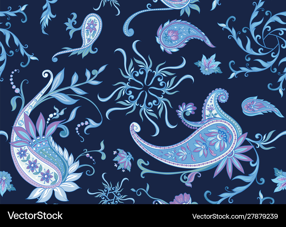 Pattern with traditional paisley floral Royalty Free Vector