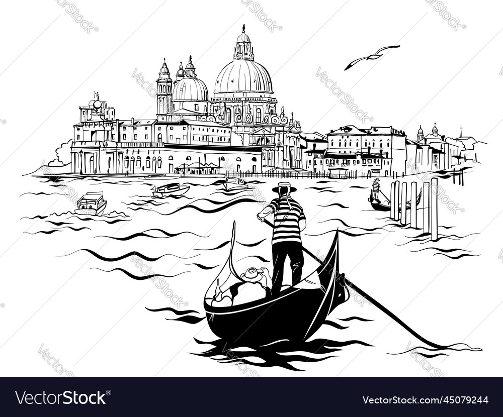 Gondolas on canal grande in venice italy Vector Image