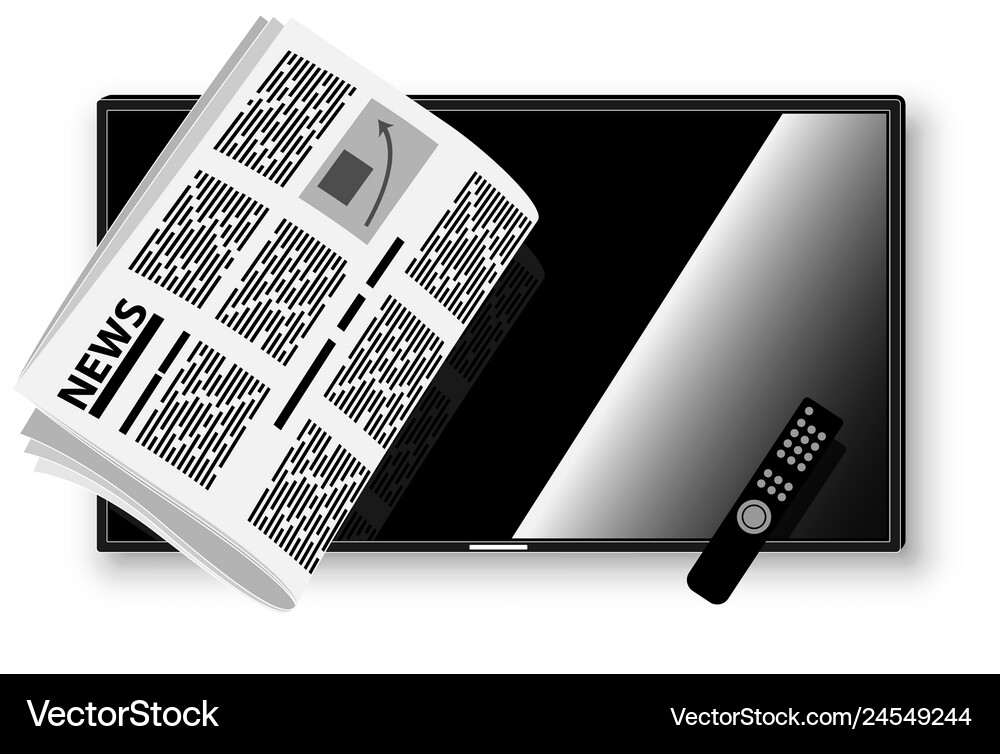 Modern tv and folded newspaper on its background Vector Image